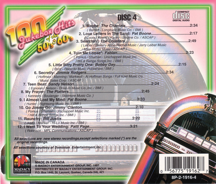 100 Jukebox Hits; 50s & 60s Disc4 : Back | CD Covers | Cover Century ...